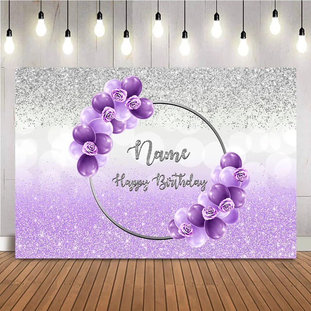 Customize Name Birthday Backdrop Sliver Glitter and Pink Background for ...
