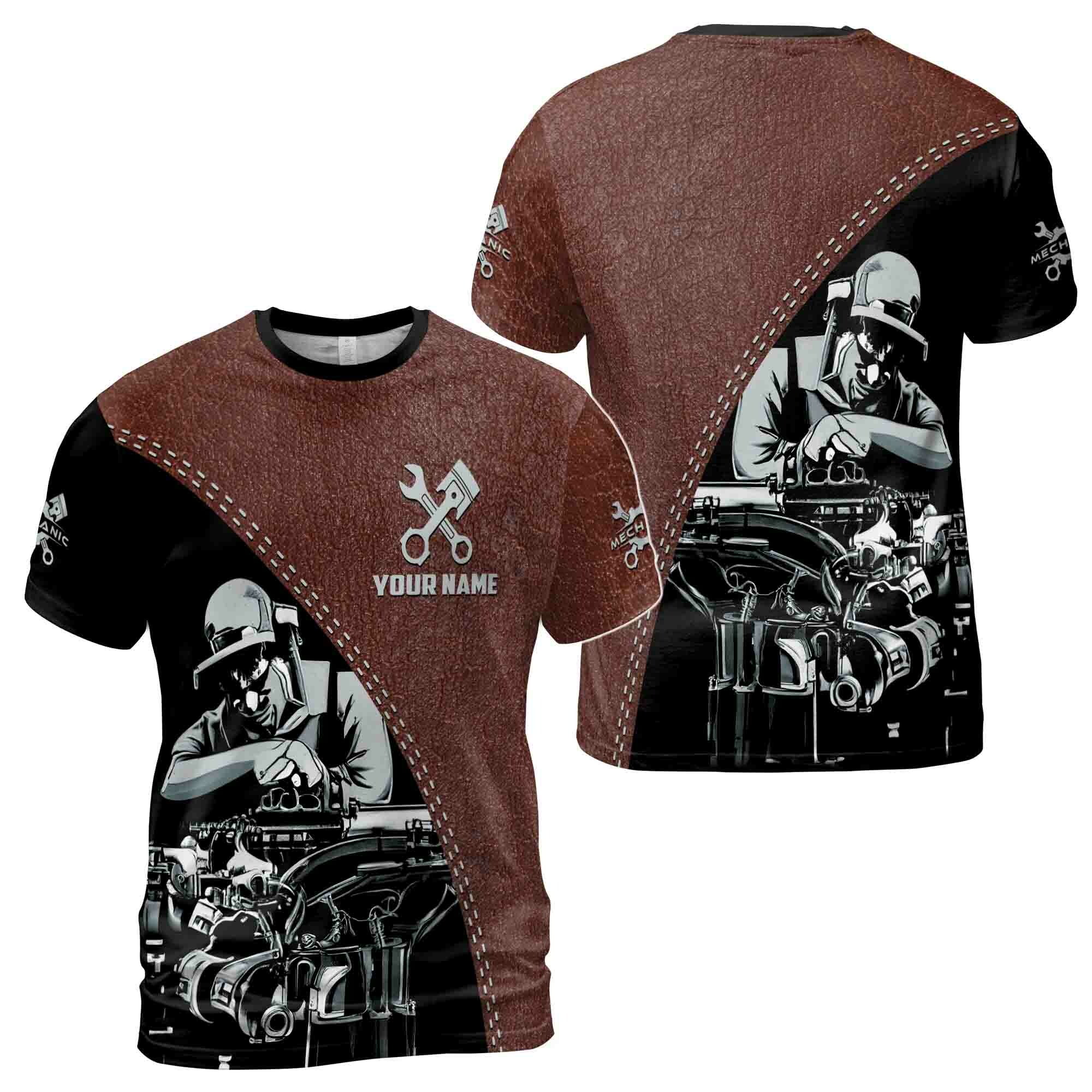 Customize Name Mechanic Tool Leather Grunge Dad Gift 3D T-Shirt S-5XL ...