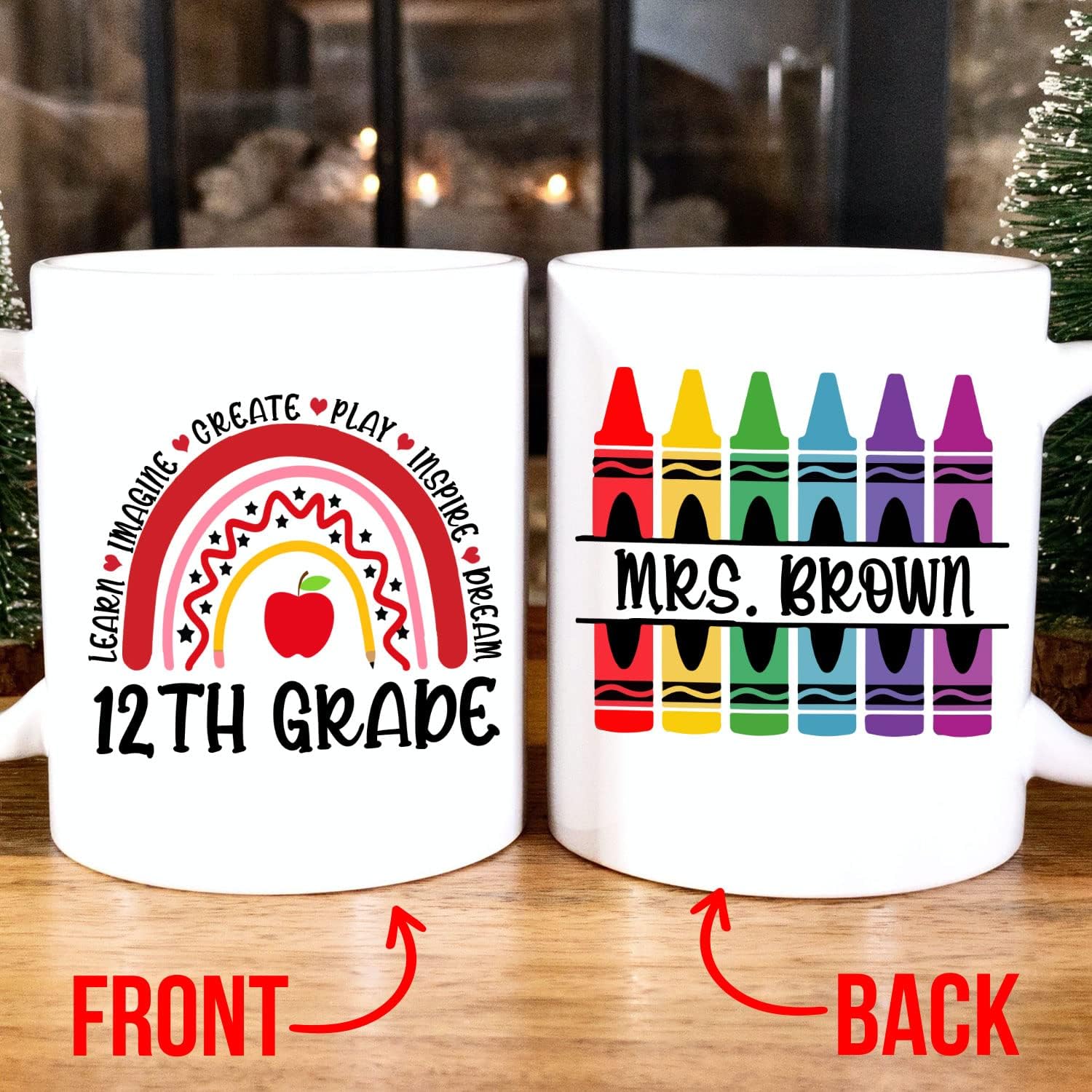 Customize Name Mug 12th-Grade Red Apple Rainbow Learn Imagine Create ...