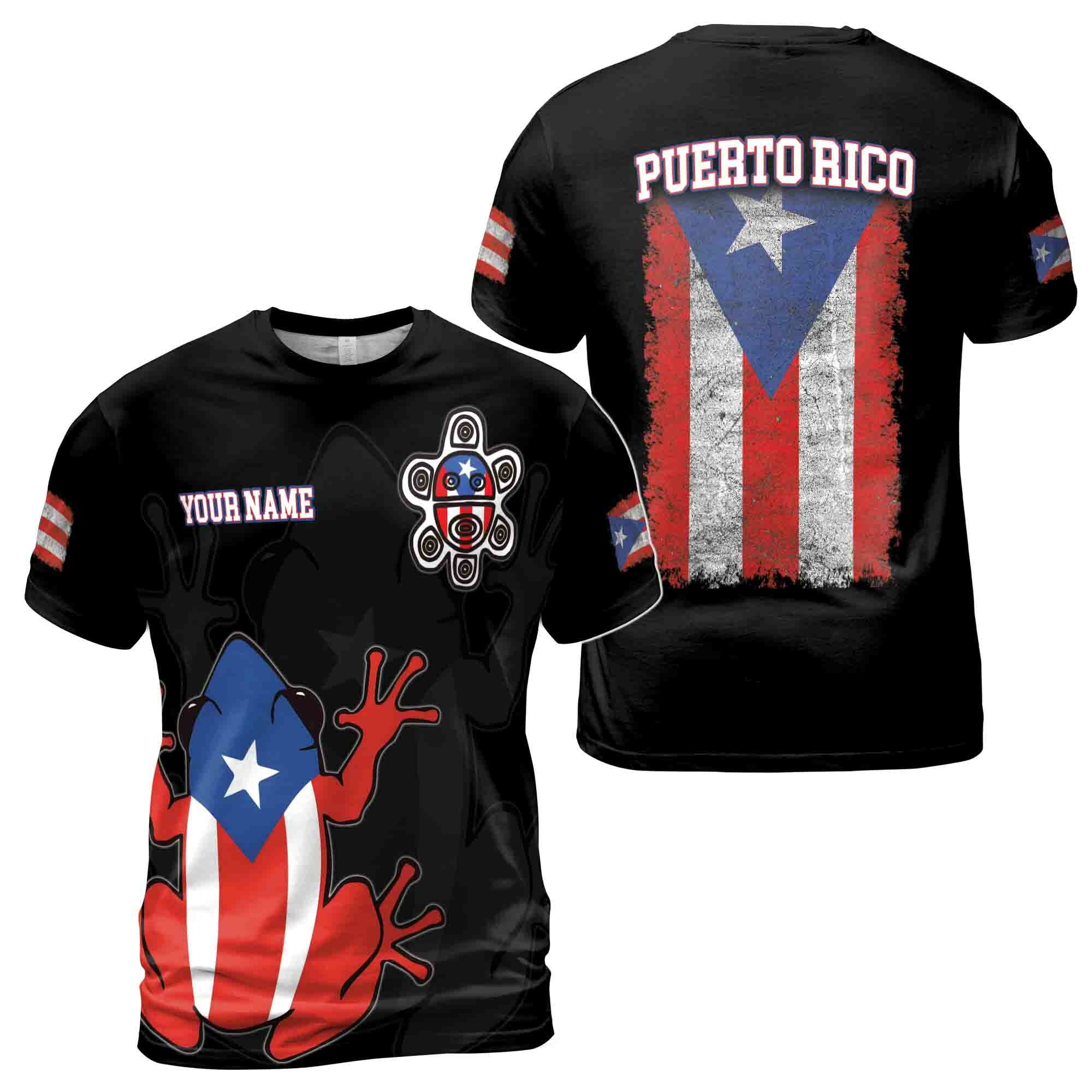 Customize Name Puerto Rico Boricua Frog Puerto Rican Flag 3D T-Shirt S ...
