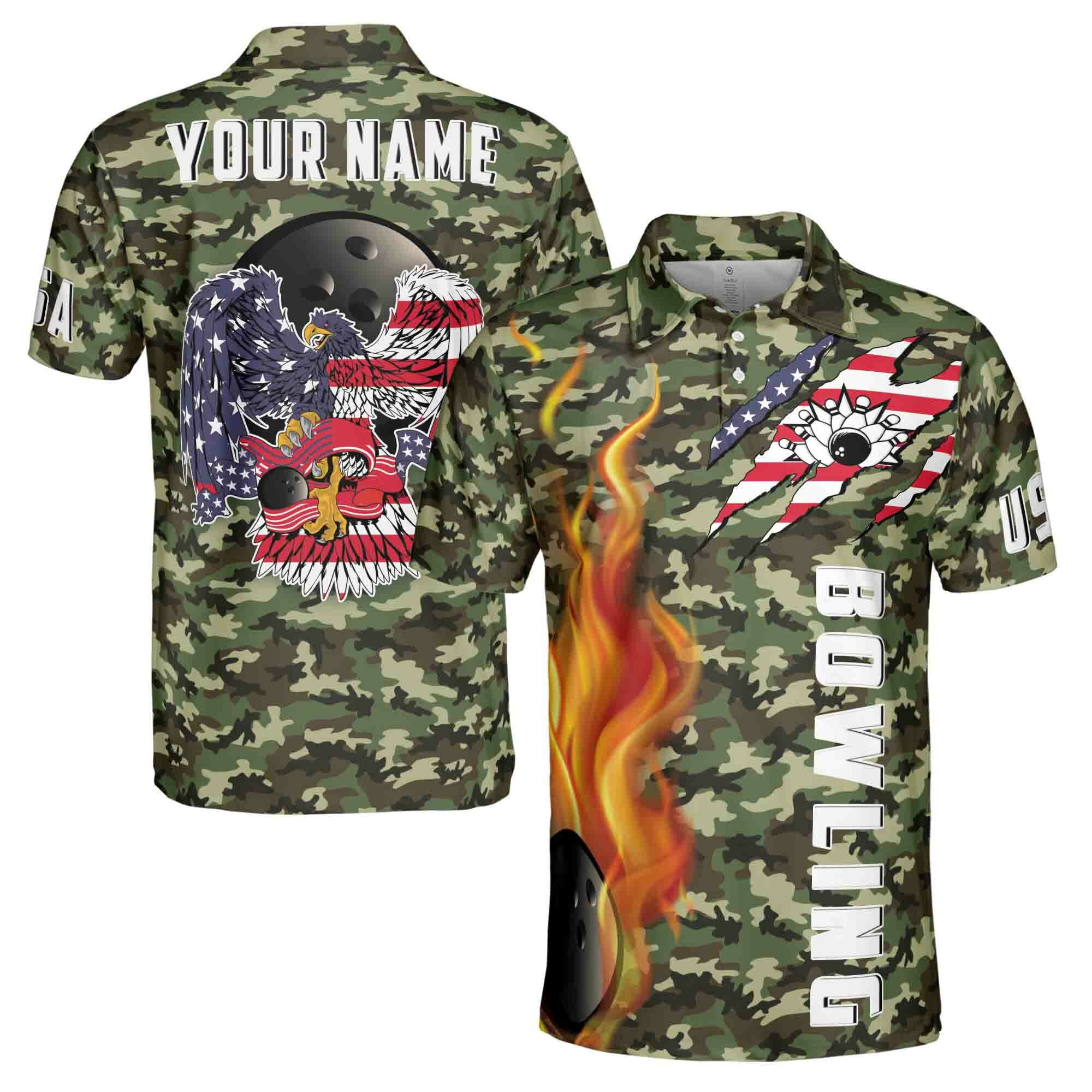 Customize Name, Team name, American Eagle Bowling Flame Camouflage Men ...