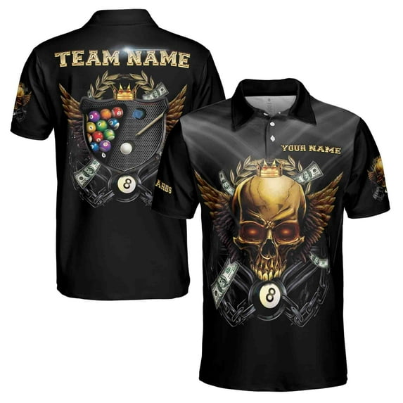Customize Name Team name Golden Skull Billiard Skeleton 8 Balls Pool ...