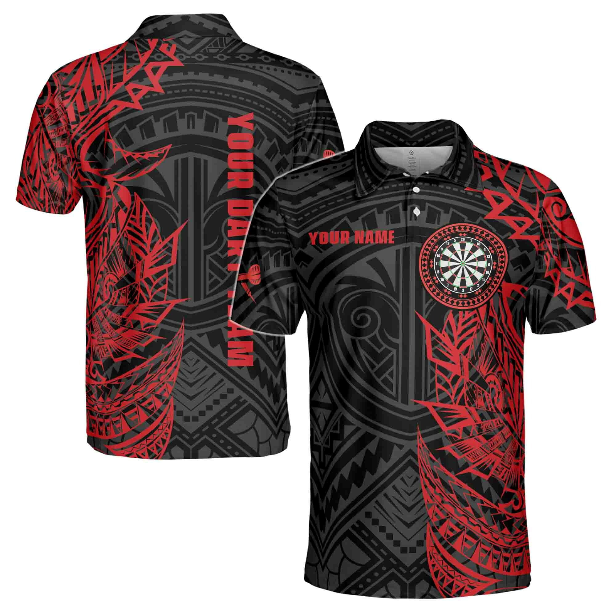Customize Name Tribal Tattoo Red Black Custom Darts Men's Team Polo Shirt S-5XL - Walmart.com