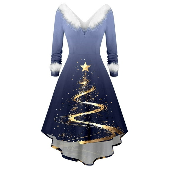 Customize Party Dress With Collar Long Sleeve Flowy Casual Holiday DIY ...