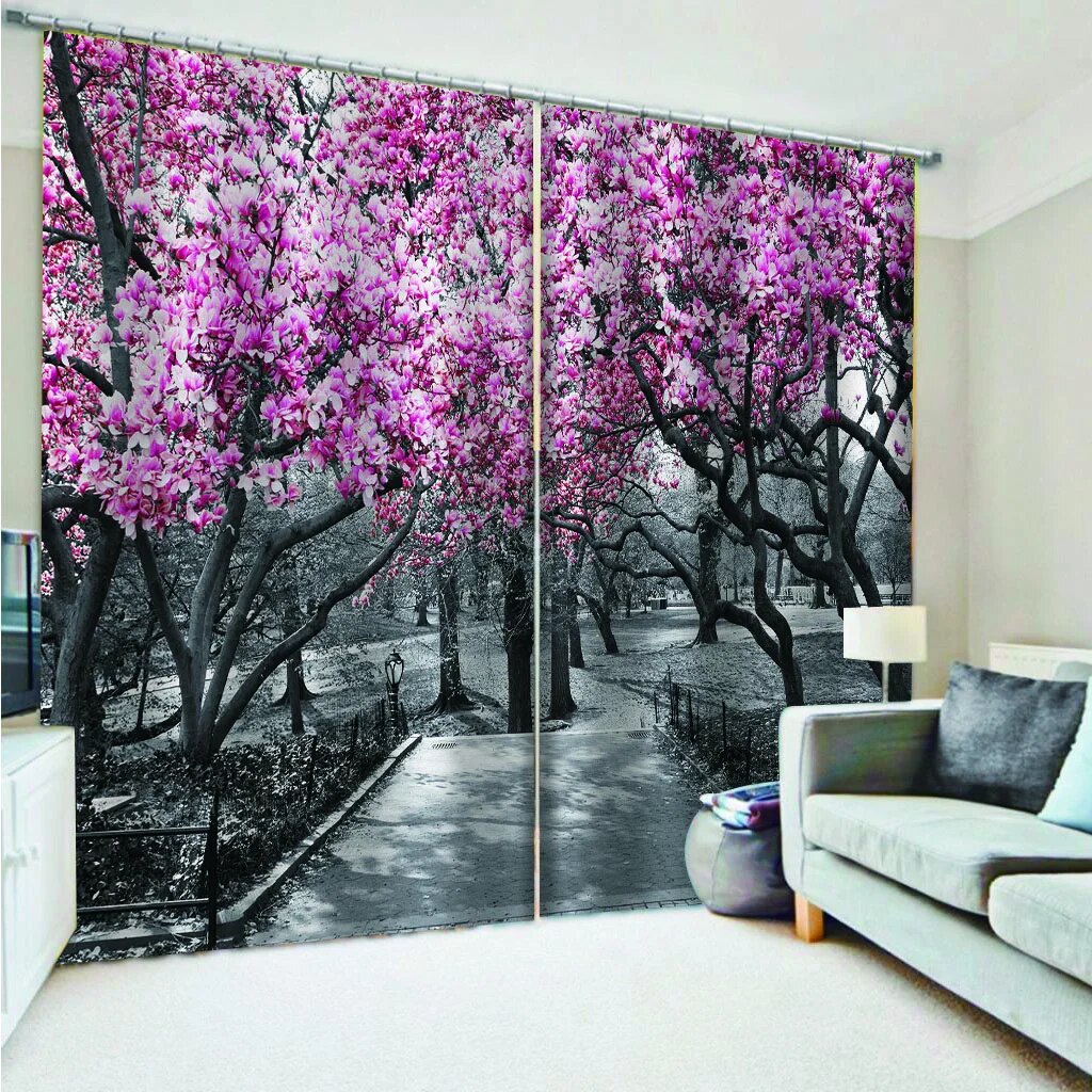 Customize Photo Natural Tige Forest Tree Print 3D 2 Pieces Window ...
