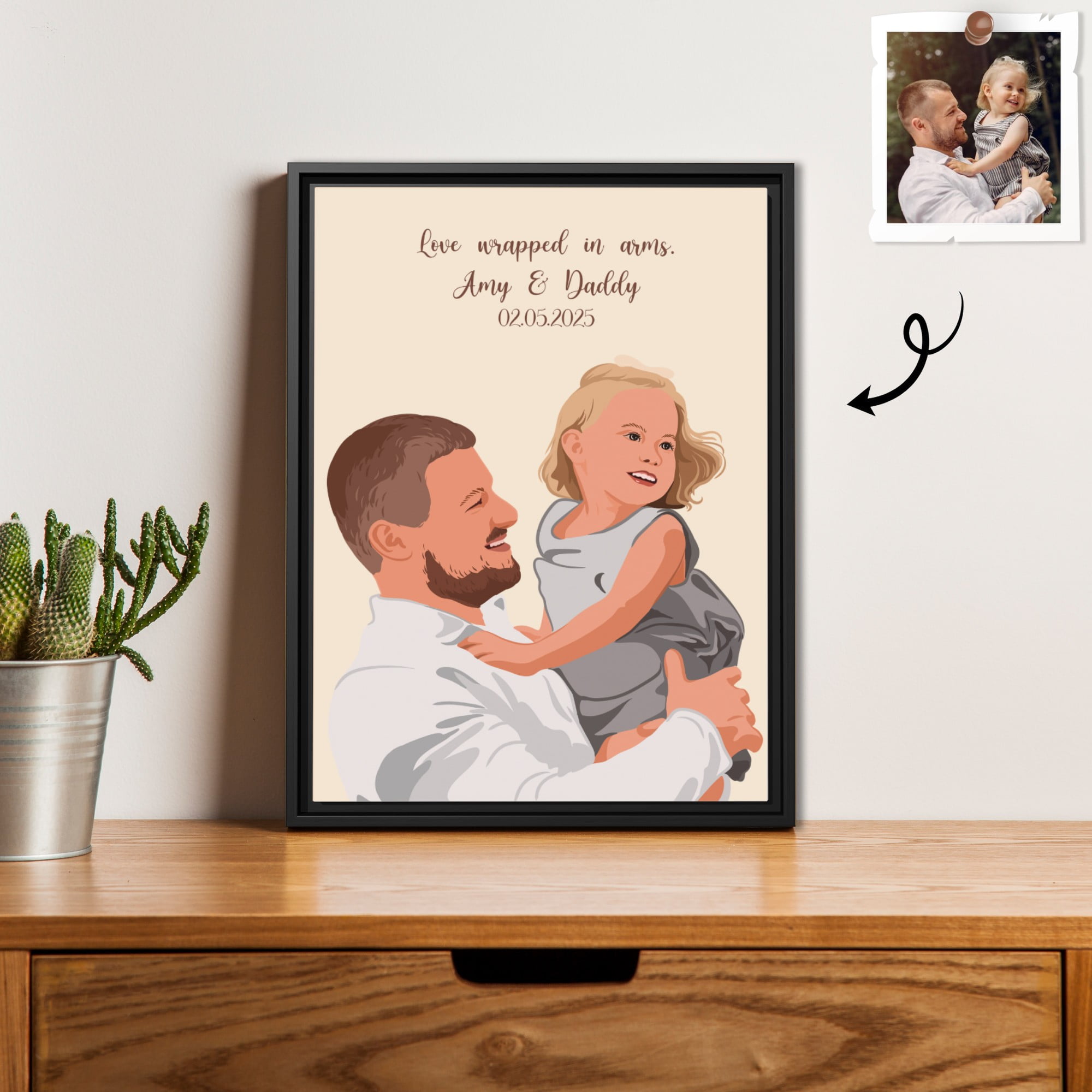 Customize Photo to Illustration Art Dad and Kids, Family Gift for ...