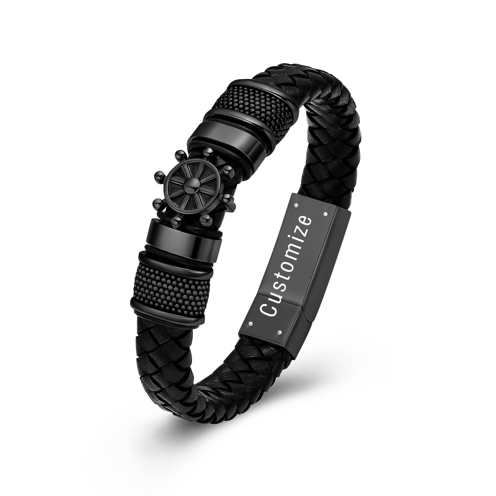 Customize Rudder Braided Leather Bangle Keepsake Cremation Jewelry for ...