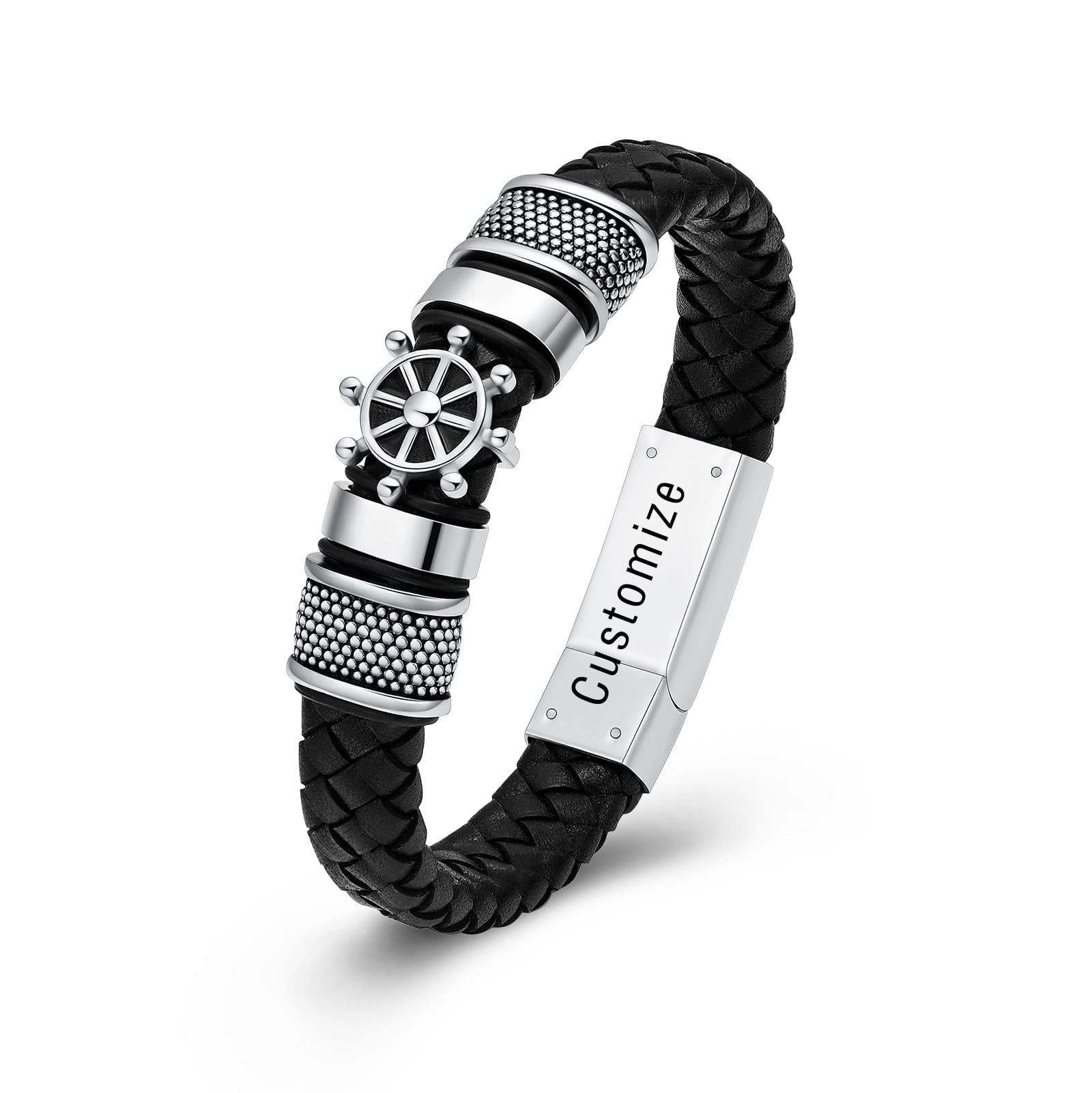 Customize Rudder Braided Leather Bangle Keepsake Cremation Jewelry for ...