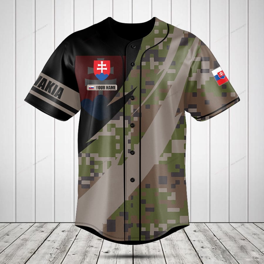 Customize Slovakia Coat Of Arms Camo Fire Style Baseball Jersey Shirt ...