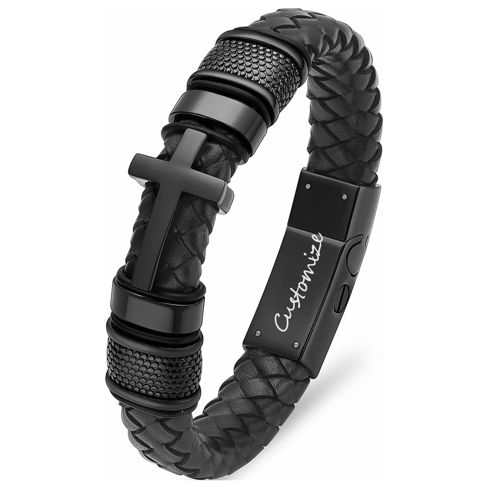 Customize Women Men Prayer Cross Braided Leather Bangle Funeral Urn ...