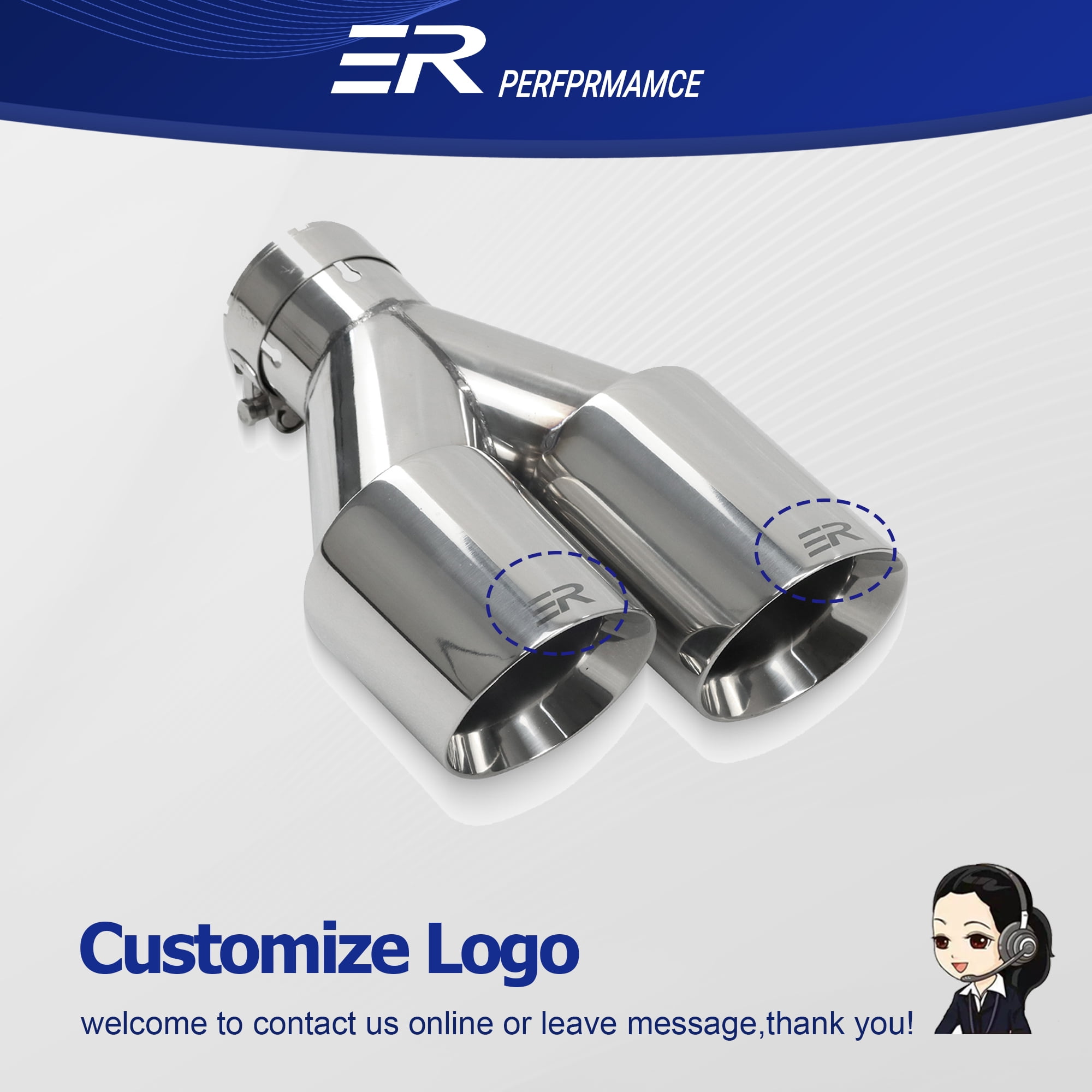 Customize logo - Exhaust Tip Car modify Double Outlet Exhaust Pipe ...
