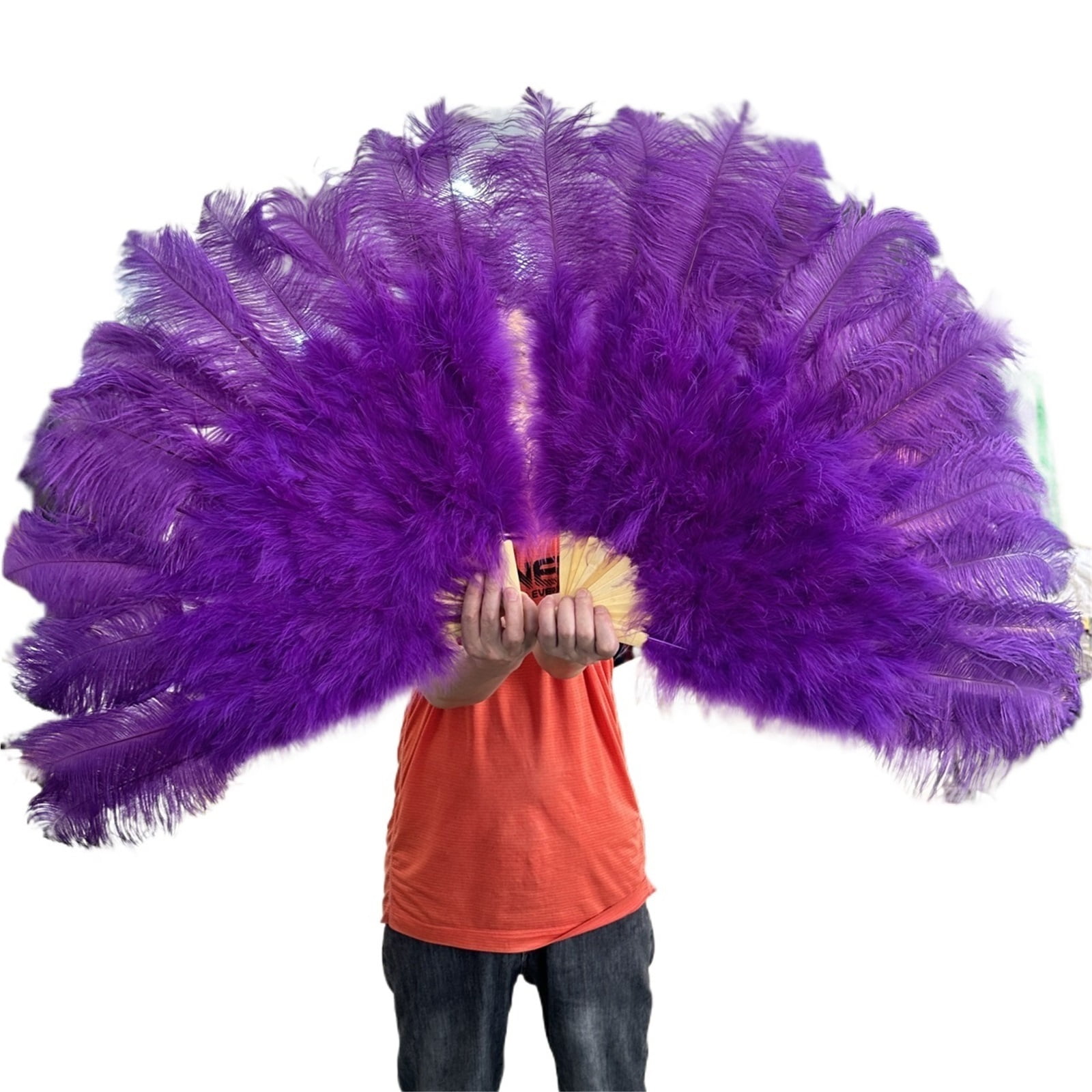 Customized 100*60CM Red Ostrich Feather Fan 13 Bones Wedding Foldable ...
