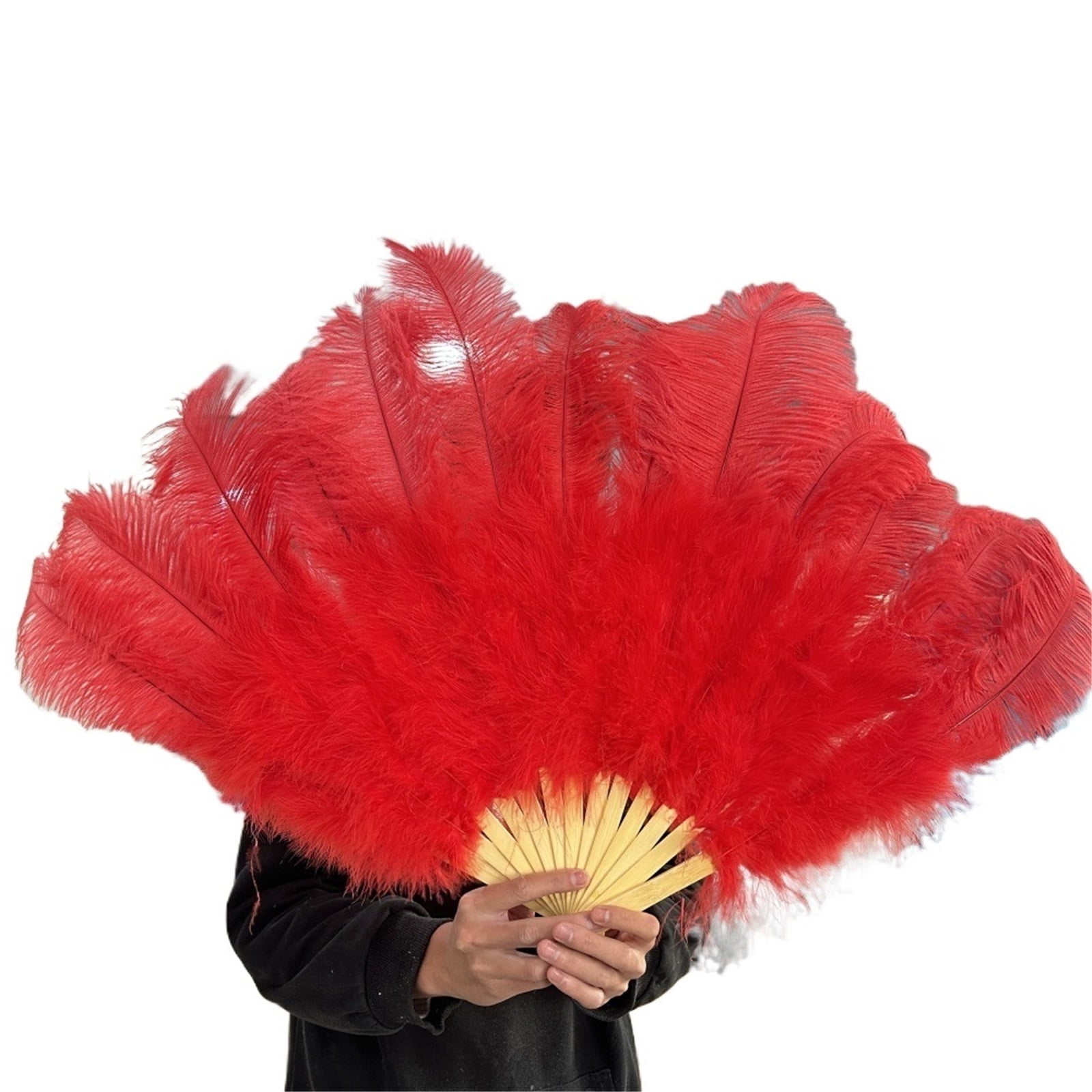 Customized 100*60CM Red Ostrich Feather Fan 13 Bones Wedding Foldable ...