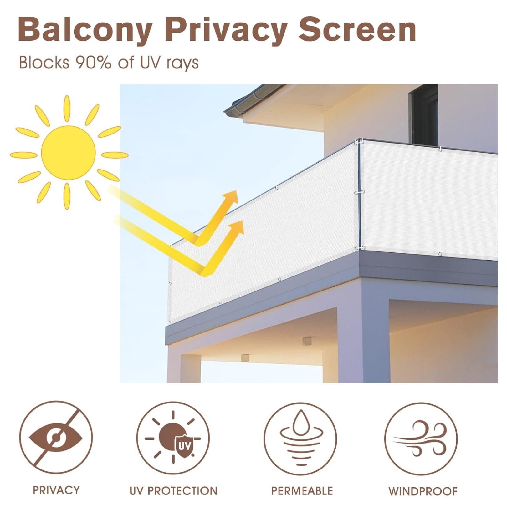 Customized 2'6''x18' White Balcony Privacy Screen,92% Shade Apartments ...
