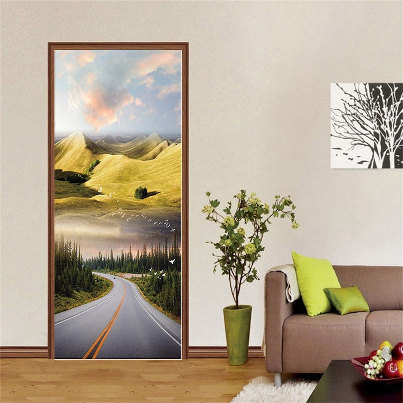Customized 3D Door Sticker Wallpaper Self-adhesive Highway Landscape ...