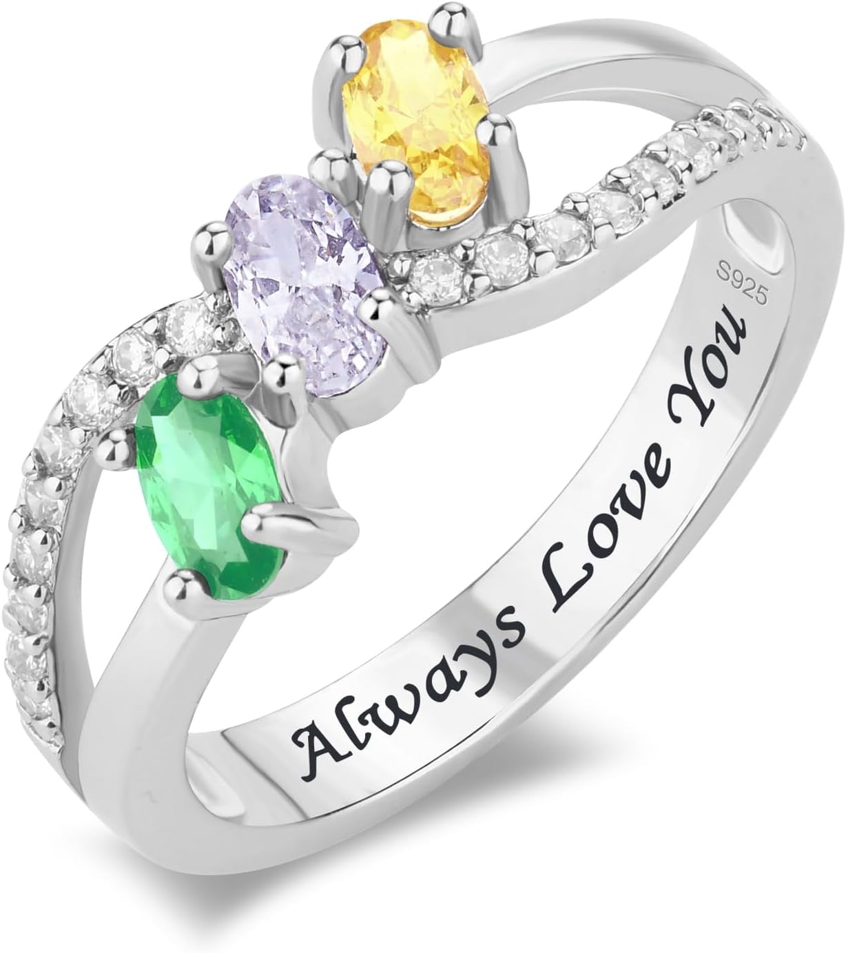 Customized 925 Sterling Silver Mothers Ring Personalized Text 1-6 Birthstones Ideal for Mothers ...