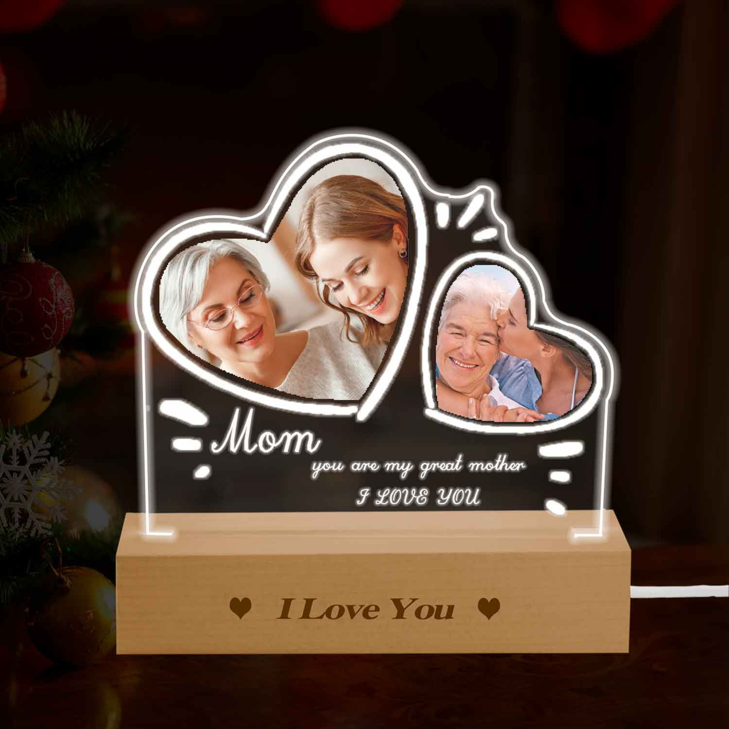 Customized Acrylic Plaque with Photos, Personalized Two Heart Photo ...