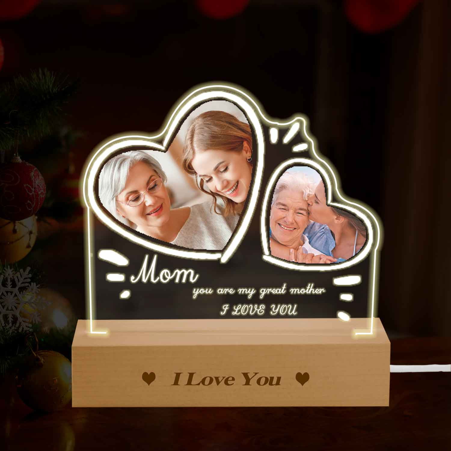 Customized Acrylic Plaque with Photos, Personalized Two Heart Photo ...