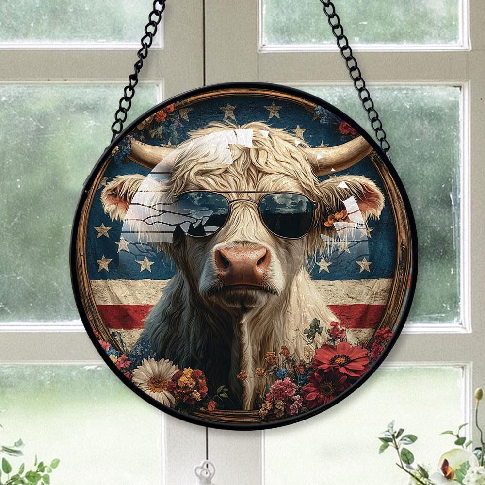 Customized American Cow Stained Glass, American Cow Suncatchers ...