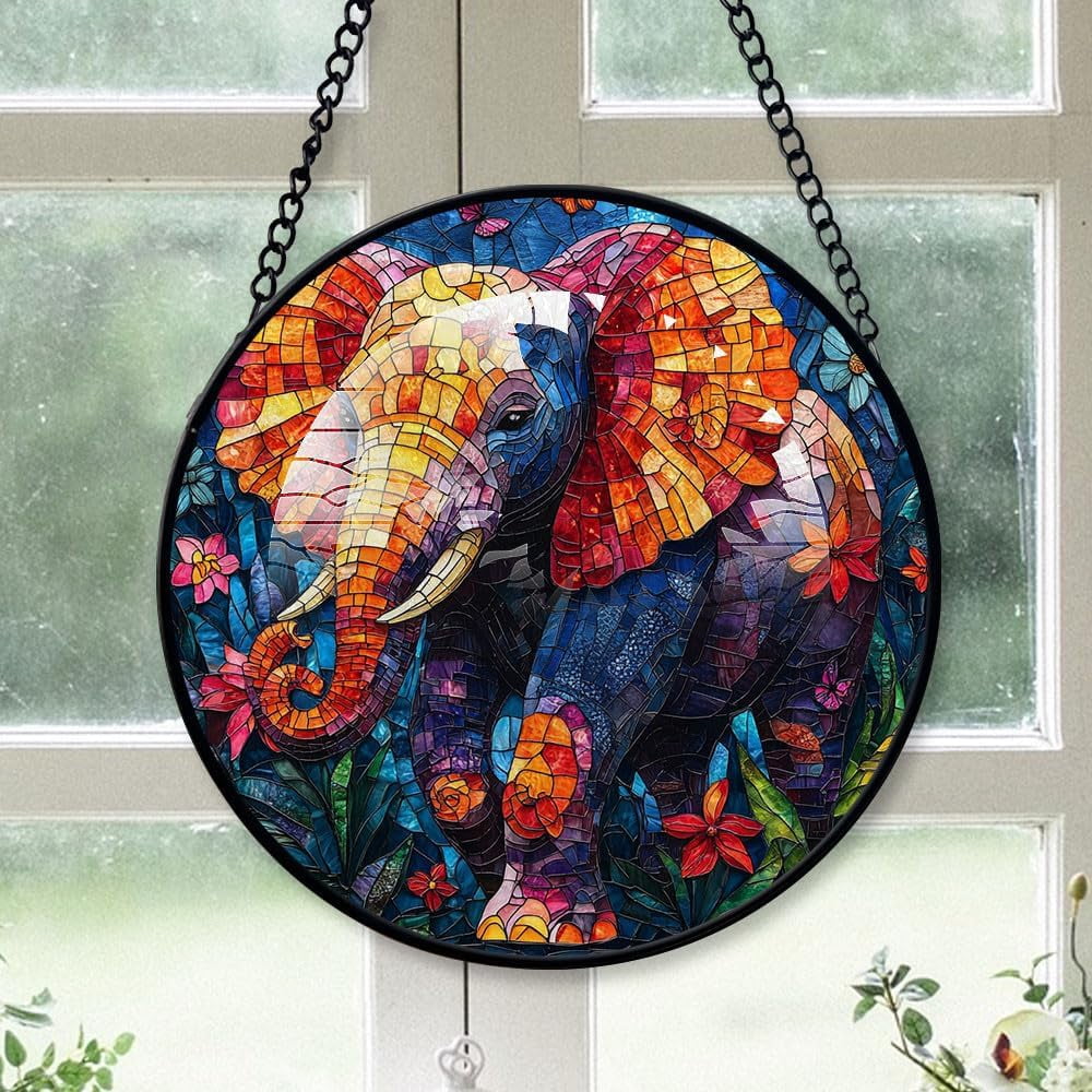 Customized Baby Elephant Hanging Stained Glass for Windows 30cm, Baby ...