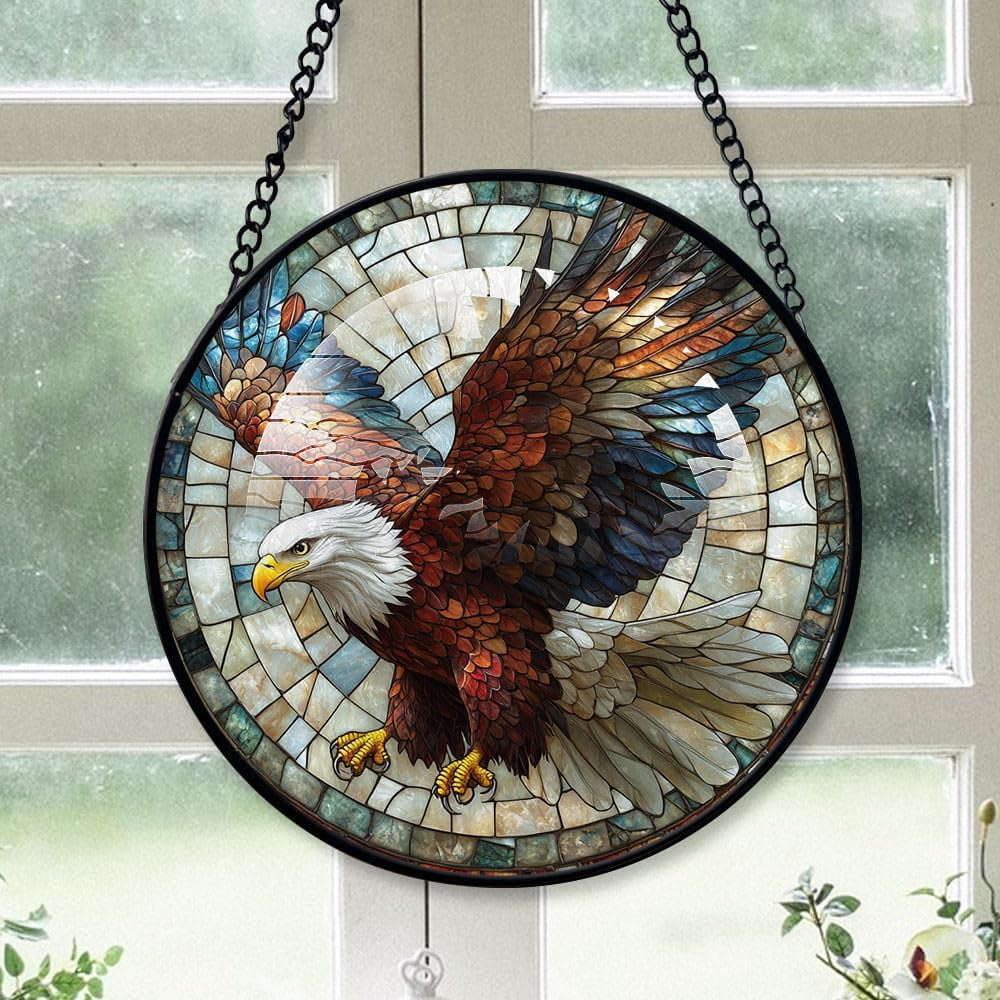 Customized Bald Eagle Suncatcher Stained Glass, American Glass Hanging for Window, Eagle Gifts ...