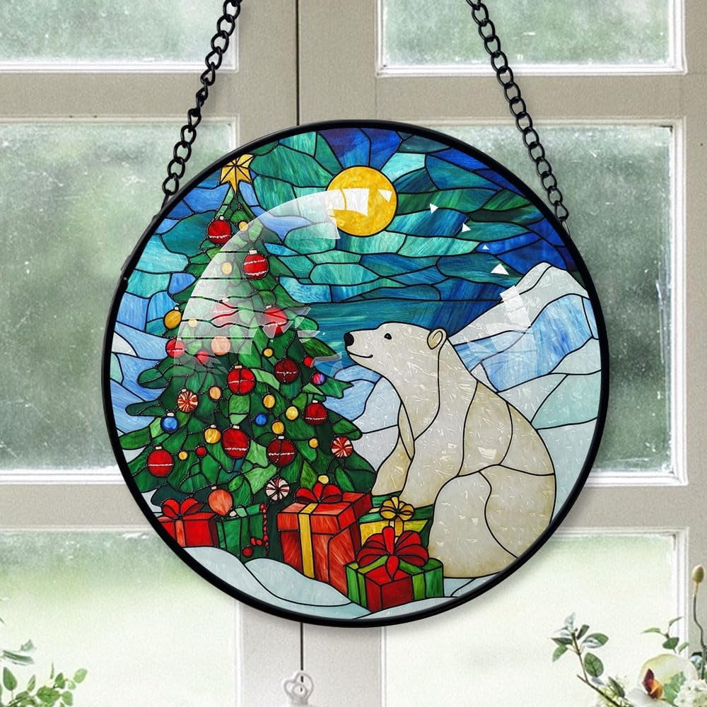 Customized Bear Christmas Stained Glass, Bear for Christmas Tree, Bear ...