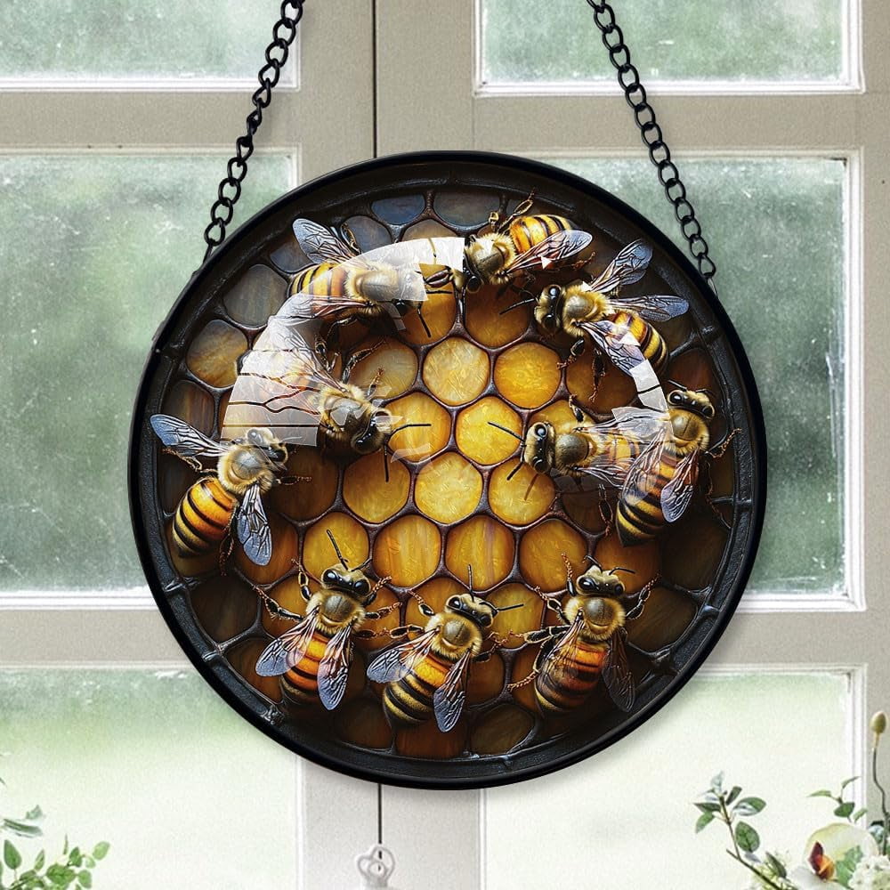 Customized Bees Stained Glass, Bees Suncatchers, Bees Window Hangings ...