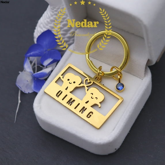 Customized Birthstone Tooth Heart Nameplate Stainless Steel Engraved ...