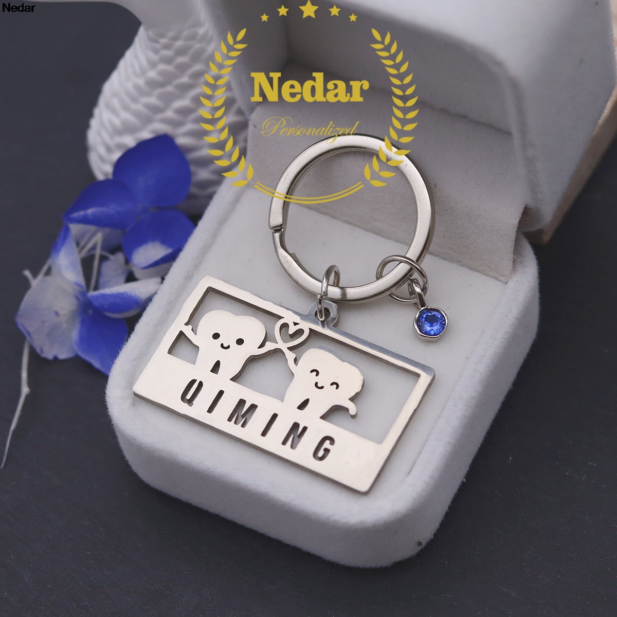 Customized Birthstone Tooth Heart Nameplate Stainless Steel Engraved ...