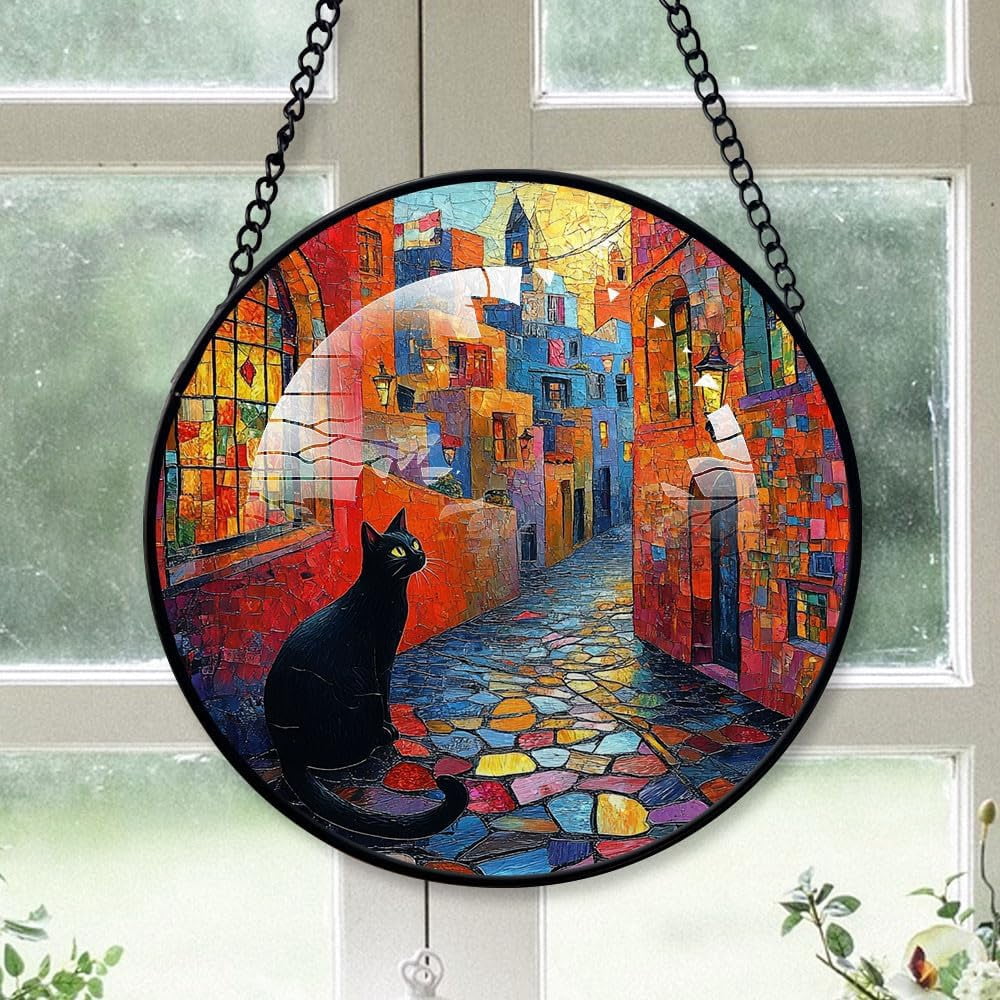 Customized Black Alley Cat Suncatcher Stained Glass, Black Alley Cat ...