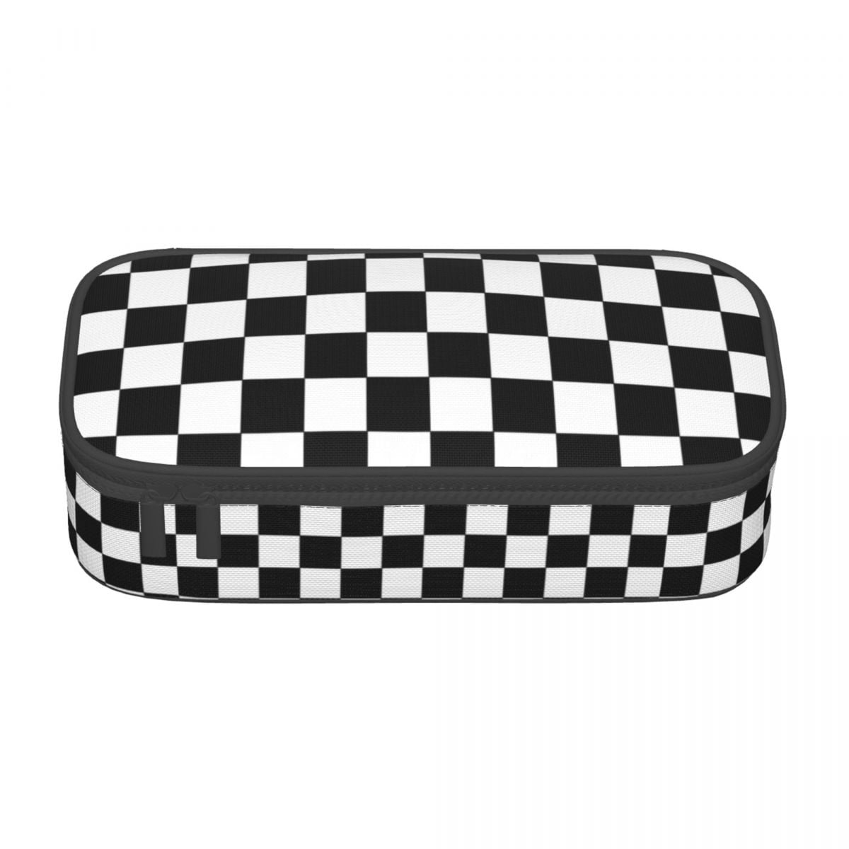 Customized Black And White Checkered Kawaii Pencil Case Large Capacity ...