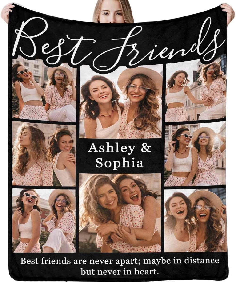 Customized Blanket with Photo Name Always My Sister 4 Photos Purple ...