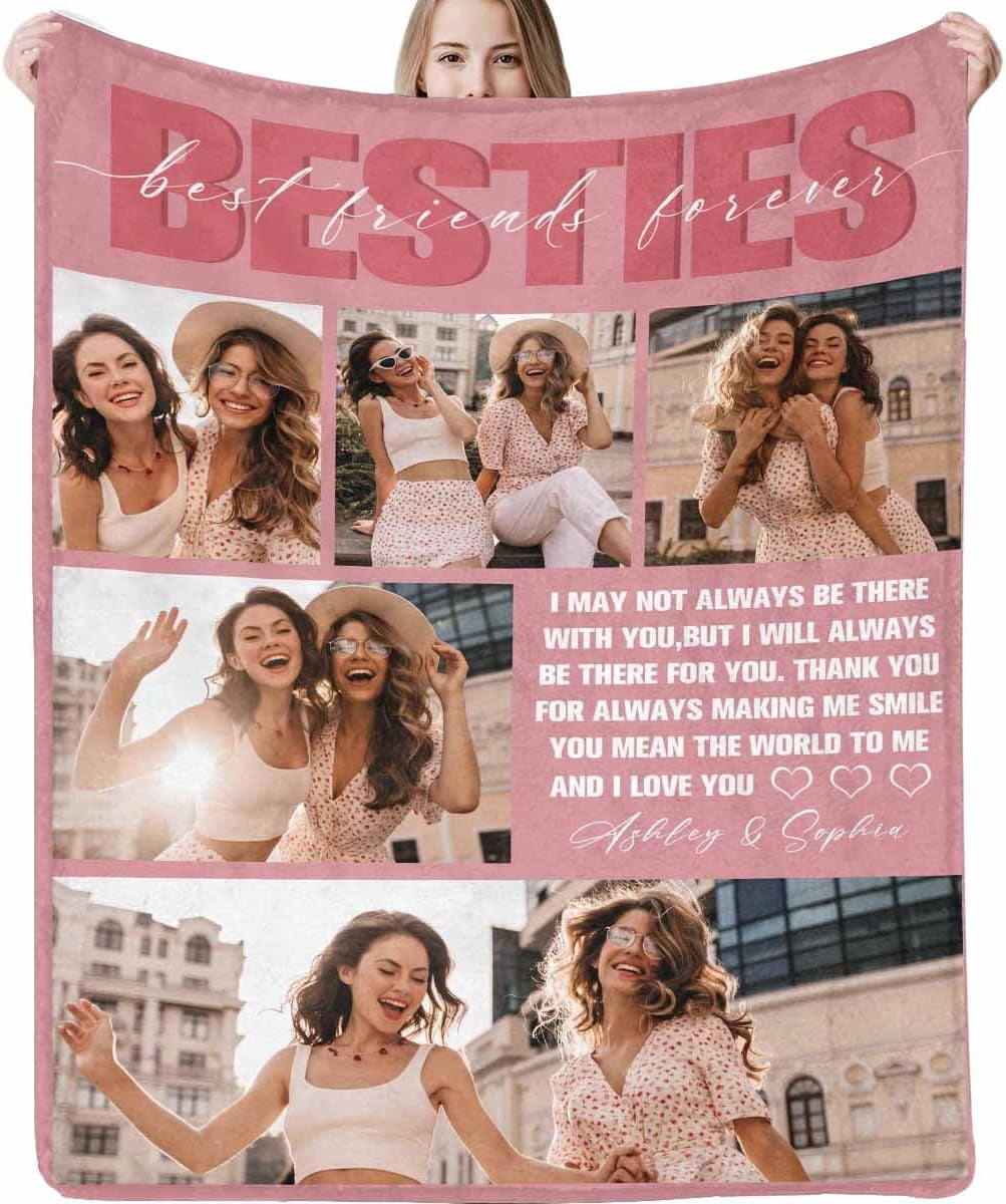 Customized Blanket with Photo Name Always My Sister 4 Photos Purple ...