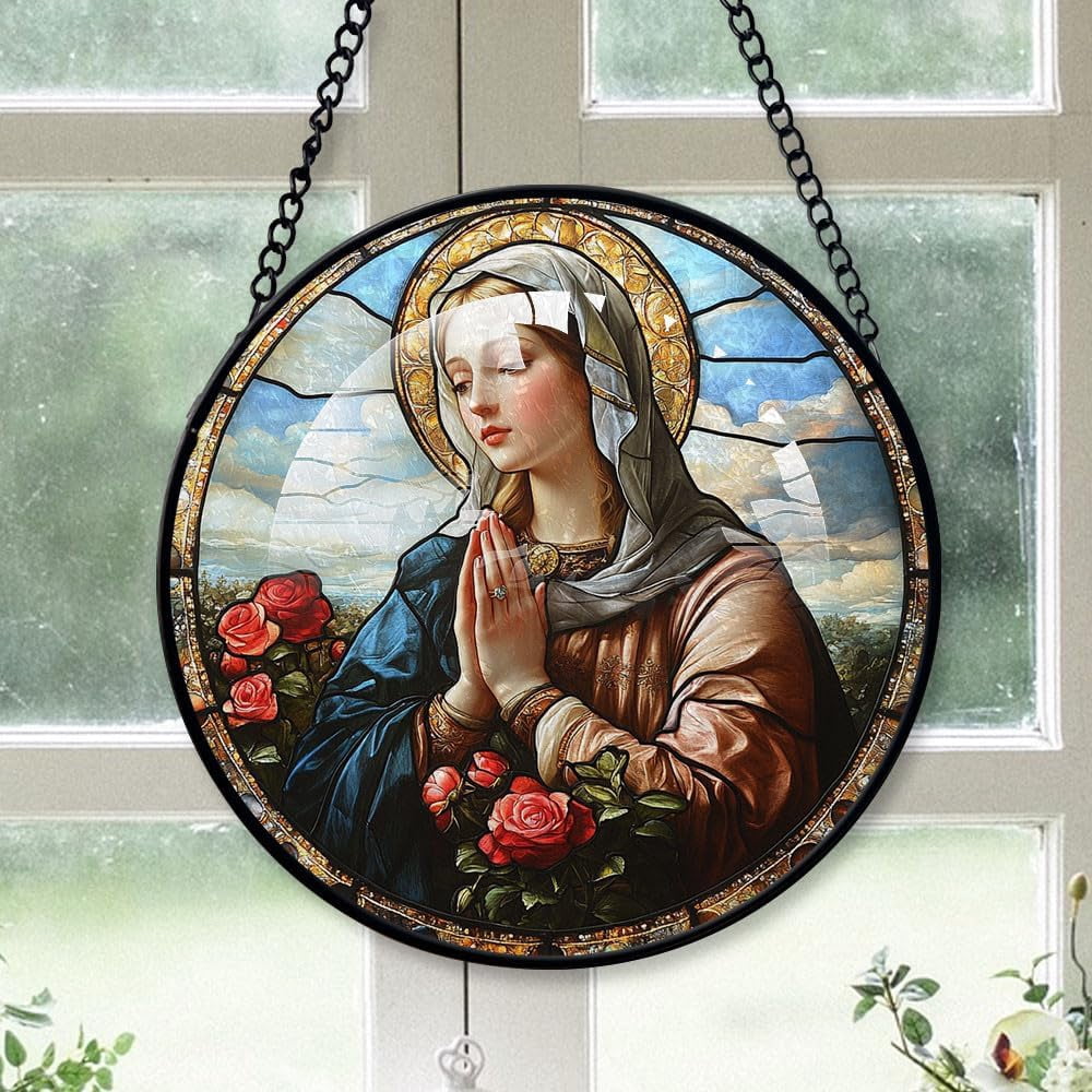 Customized Blessed Virgin Stained Glass, Blessed Virgin Glass Panel Sun ...