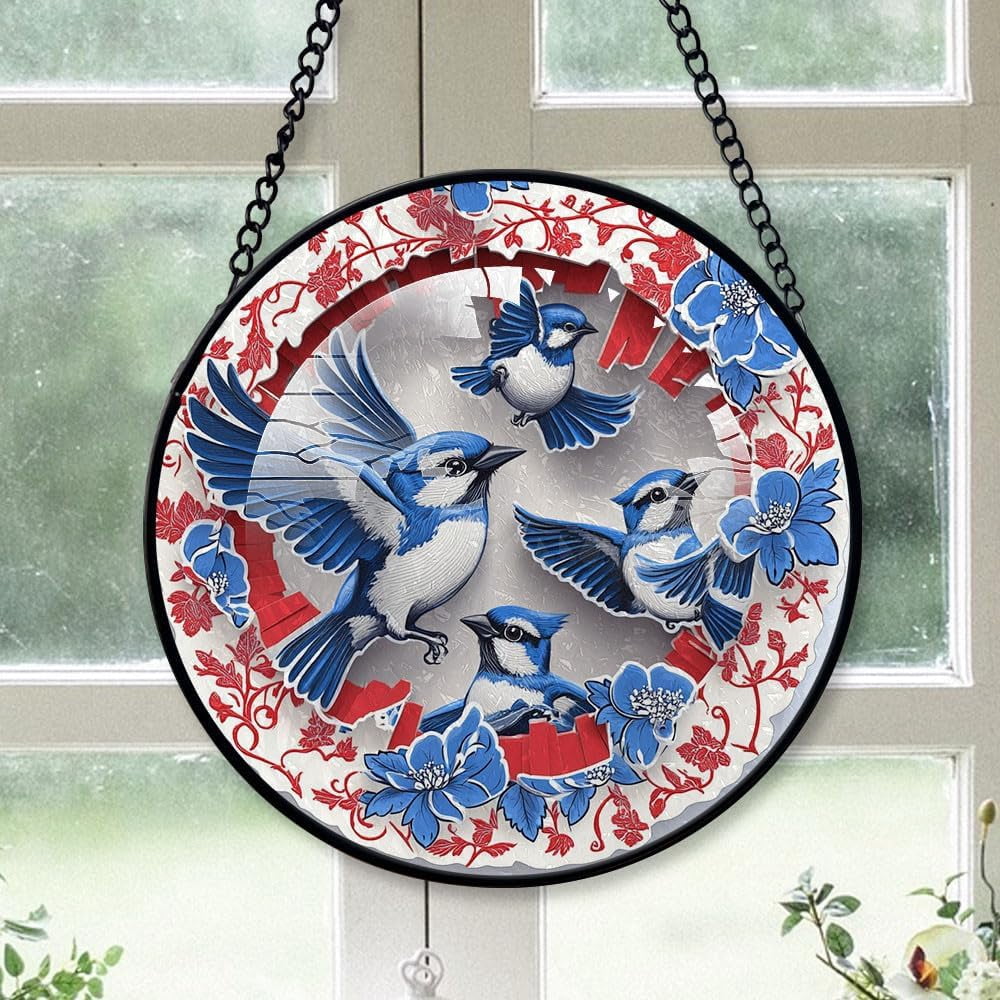 Customized Blue Bird Suncatcher Stained Glass, Blue Bird Gifts for ...