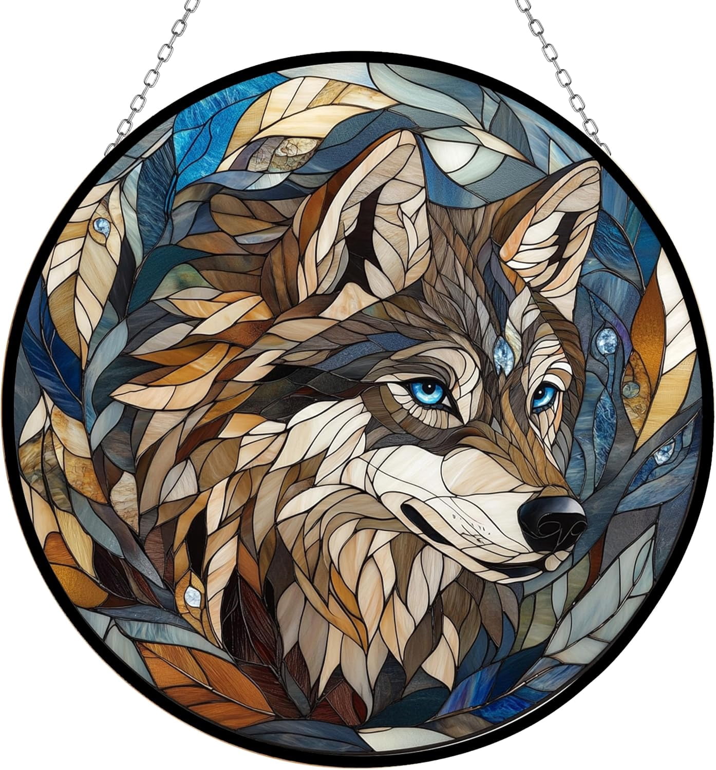 Customized Boho Elegant Wolf Head Stained Glass Window Hanging ...