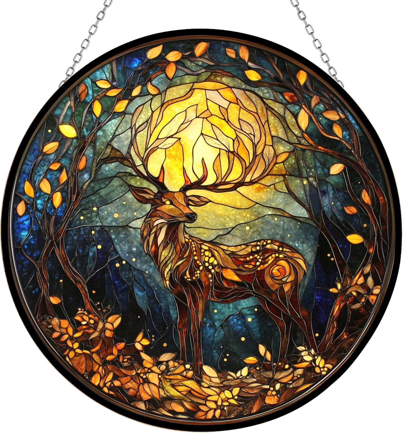 Customized Boho Enchanted Forest Stag Stained Glass Suncatcher Window ...