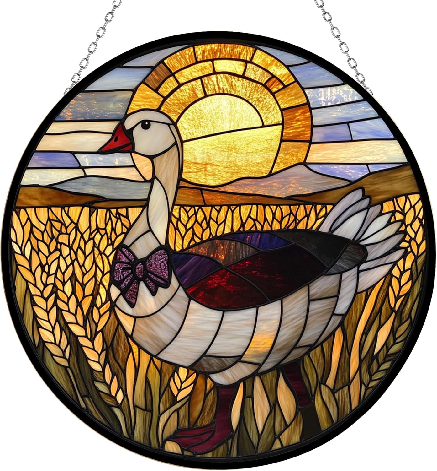 Customized Boho Goose with A Bowtie Stained Glass Window Hanging ...