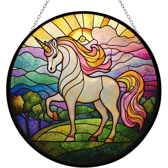 Customized Boho Majestic Unicorn Stained Glass Window Hanging ...