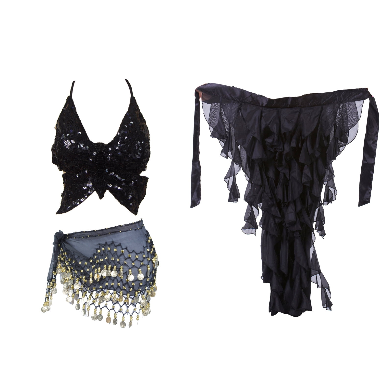 Belly Dance Costume Women Butterfly Top Tassel Waist Belt Hip Scarf ...