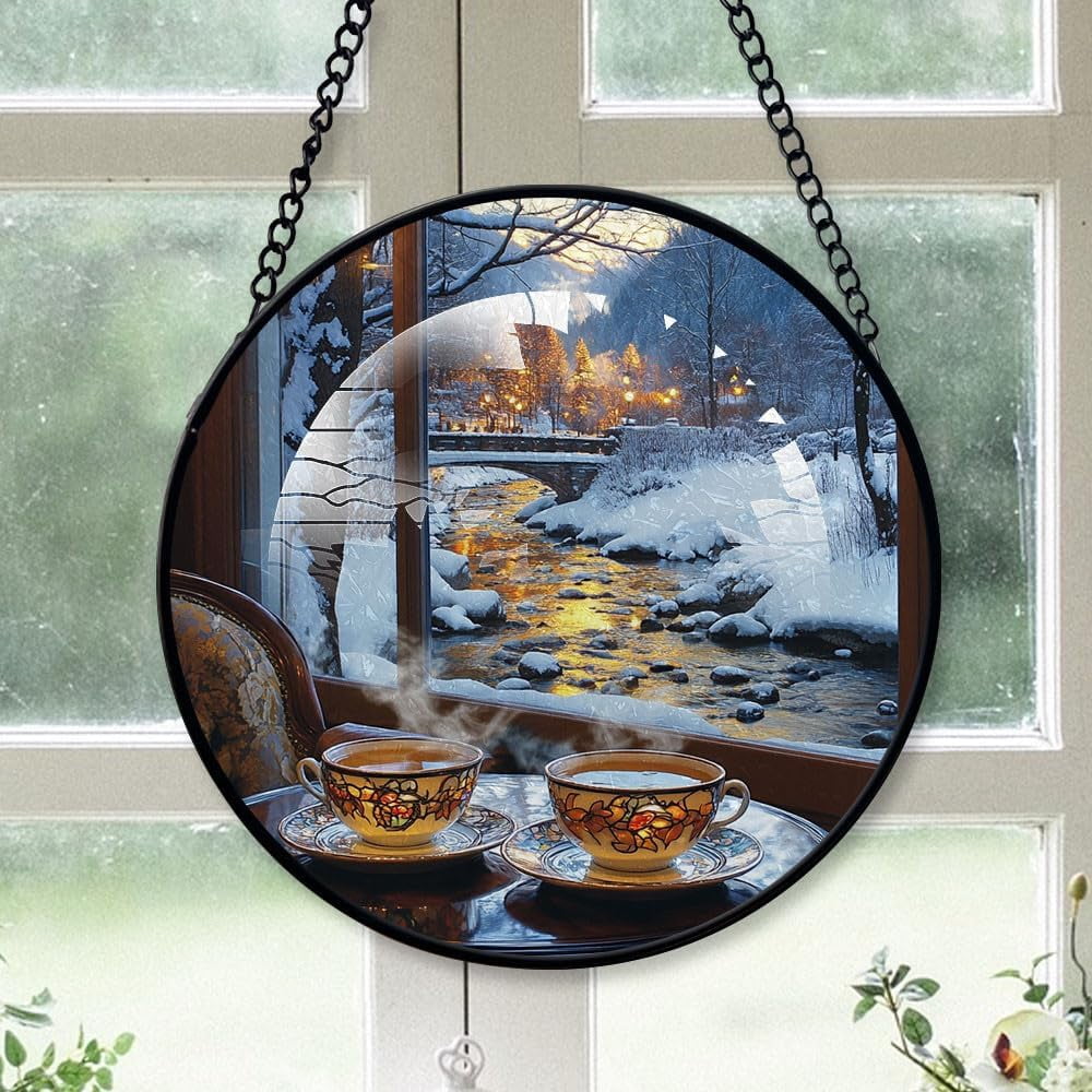 Customized Cafe Scenery Hanging Stained Glass for Windows , Cafe ...