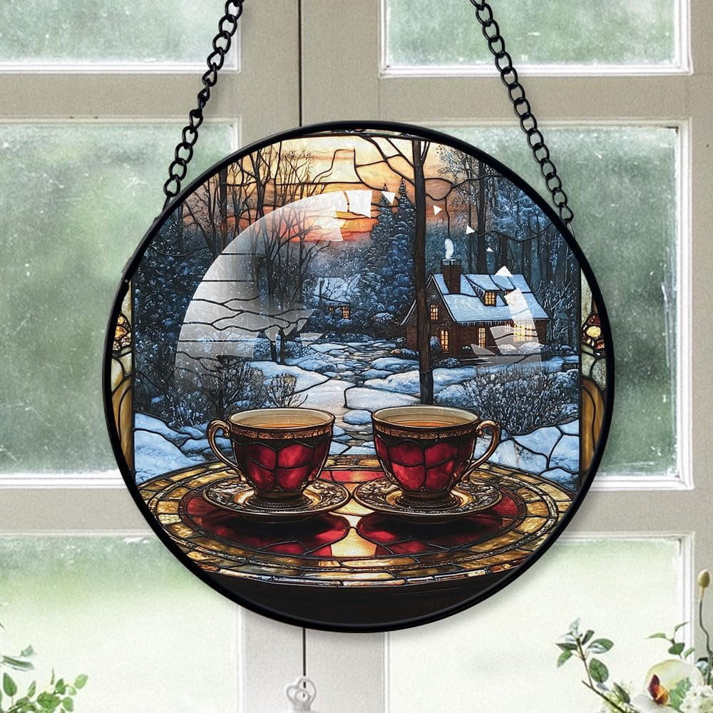 Customized Cafe Scenery Stained Glass, Cafe Scenery Glass Panel Sun ...