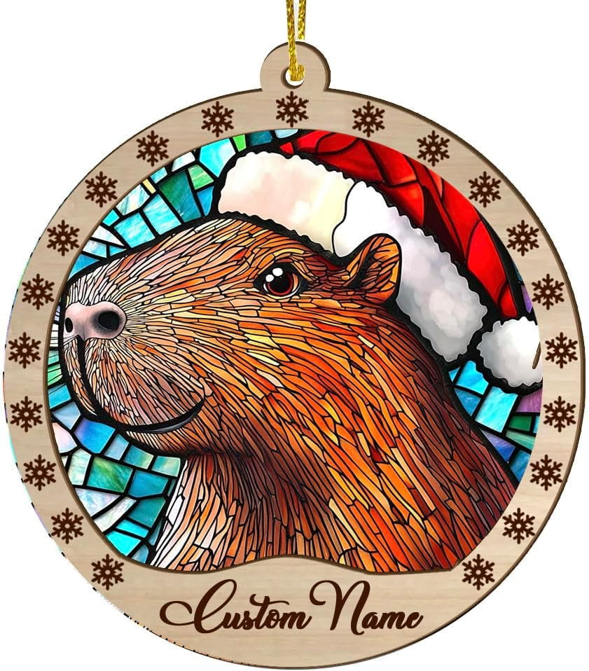 Customized Capybara Christmas Ornaments, Capybara Christmas Suncatcher ...