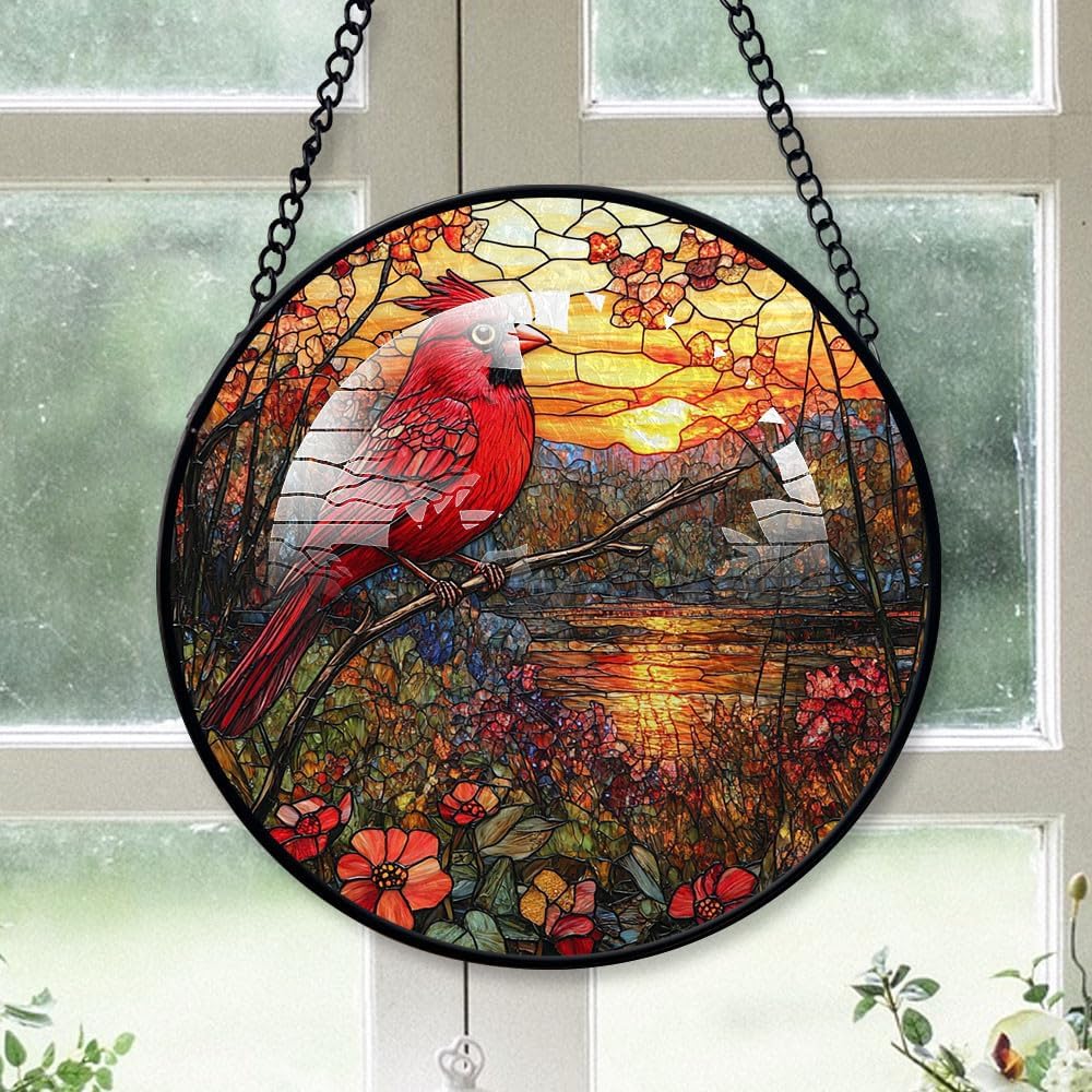 Customized Cardinal Bird Hanging Stained Glass for Windows , Cardinal ...