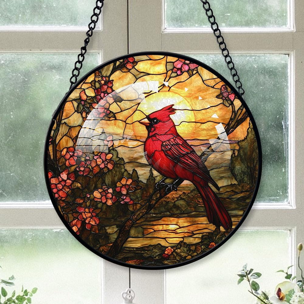 Customized Cardinal Bird Stained Glass, Cardinal Bird Glass Panel Sun ...