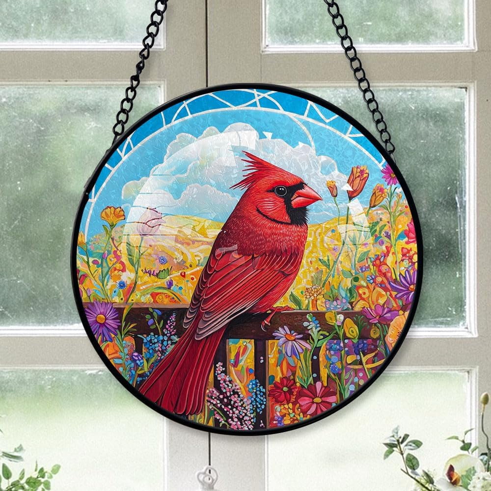 Customized Cardinal Hanging Stained Glass for Windows , Cardinal Hand ...