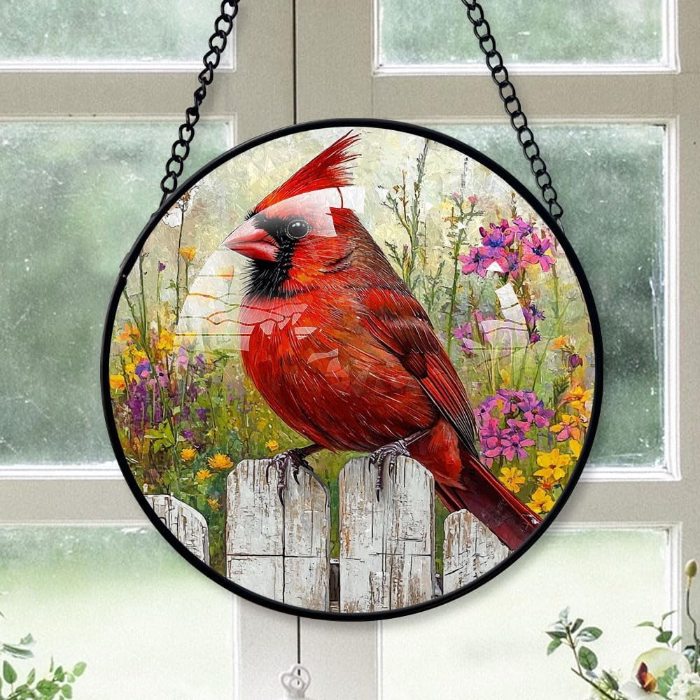 Customized Cardinal Stained Glass, Cardinal Glass Panel Sun Catchers ...