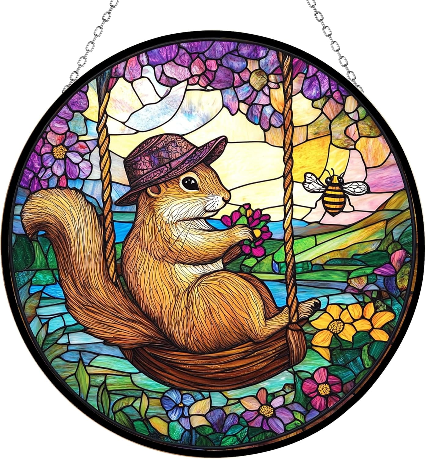 Customized Cartoon Botanical Sqirrel Stained Glass Window Hangings ...