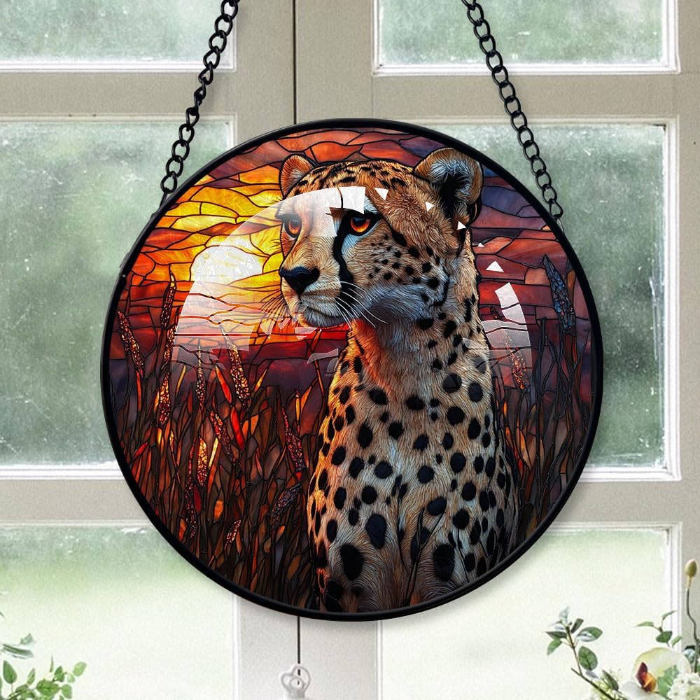 Customized Cheetah Stained Glass, Cheetah Glass Panel Sun Catchers ...