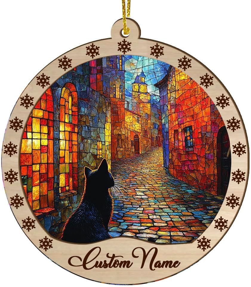 Customized Christmas Suncatcher Black Alley Cat, Black Alley Cat ...
